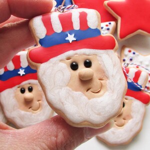 1 MINI Uncle Sam Cookie Ornament Red White and Blue Star Shaped 4th of ...