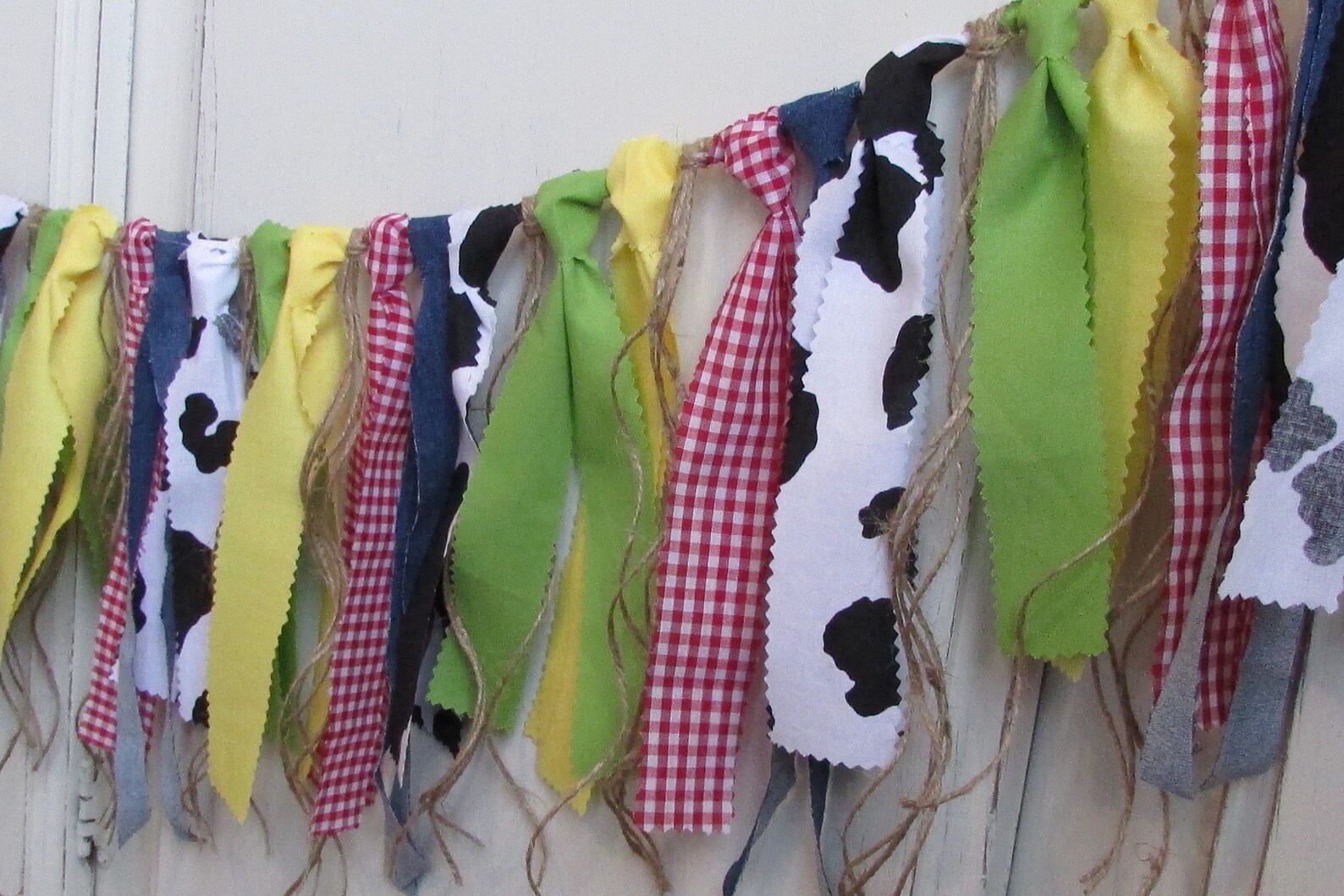 Farmer Rag Tie Banner Farm Birthday Barnyard Green Yellow Red - Etsy