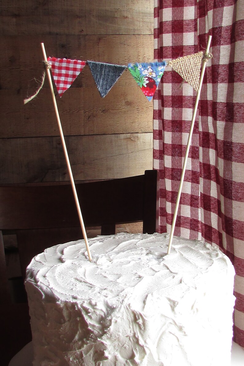 Strawberry Cake Topper Red White Gingham Cake Banner Bunting - Etsy