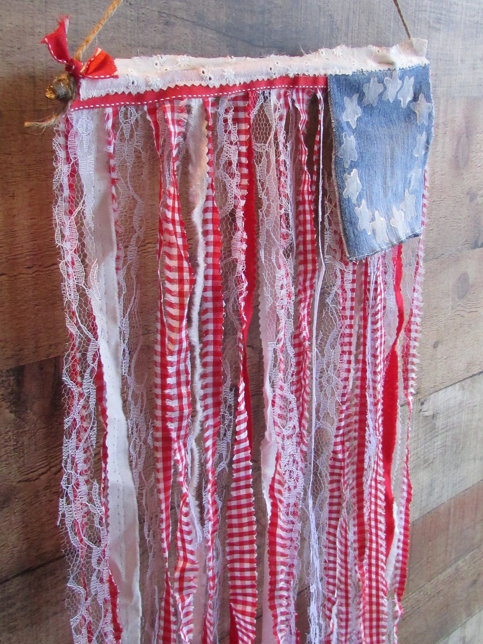 Red White and Blue Rag Flag Ribbon Flag Primitive American - Etsy