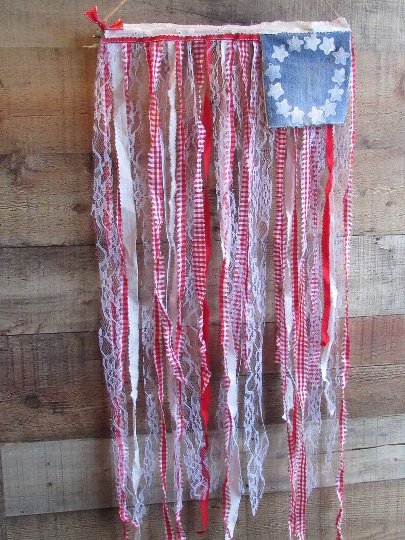 Red White and Blue Rag Flag Ribbon Flag Primitive American | Etsy