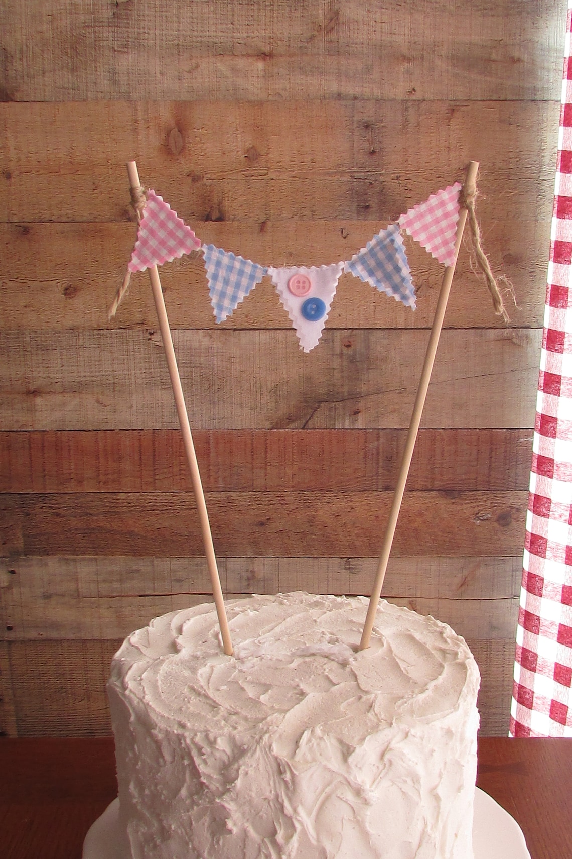 Pink and Blue Gingham Cake Topper Gingham Cake Banner Bunting - Etsy