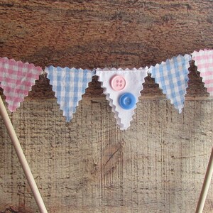 Pink and Blue Gingham Cake Topper Gingham Cake Banner Bunting Pennant ...