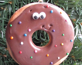 Donut Christmas Ornament, Chocolate Donut Ornament, Christmas Ornament ...