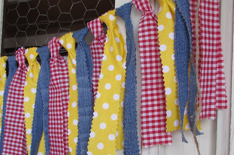 Picnic Party Garland Picnic Rag Tie Banner Red & White Gingham - Etsy