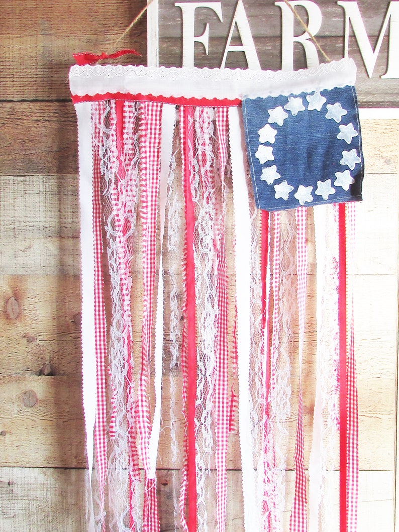 Red White and Blue Rag Flag Ribbon Flag Primitive American - Etsy