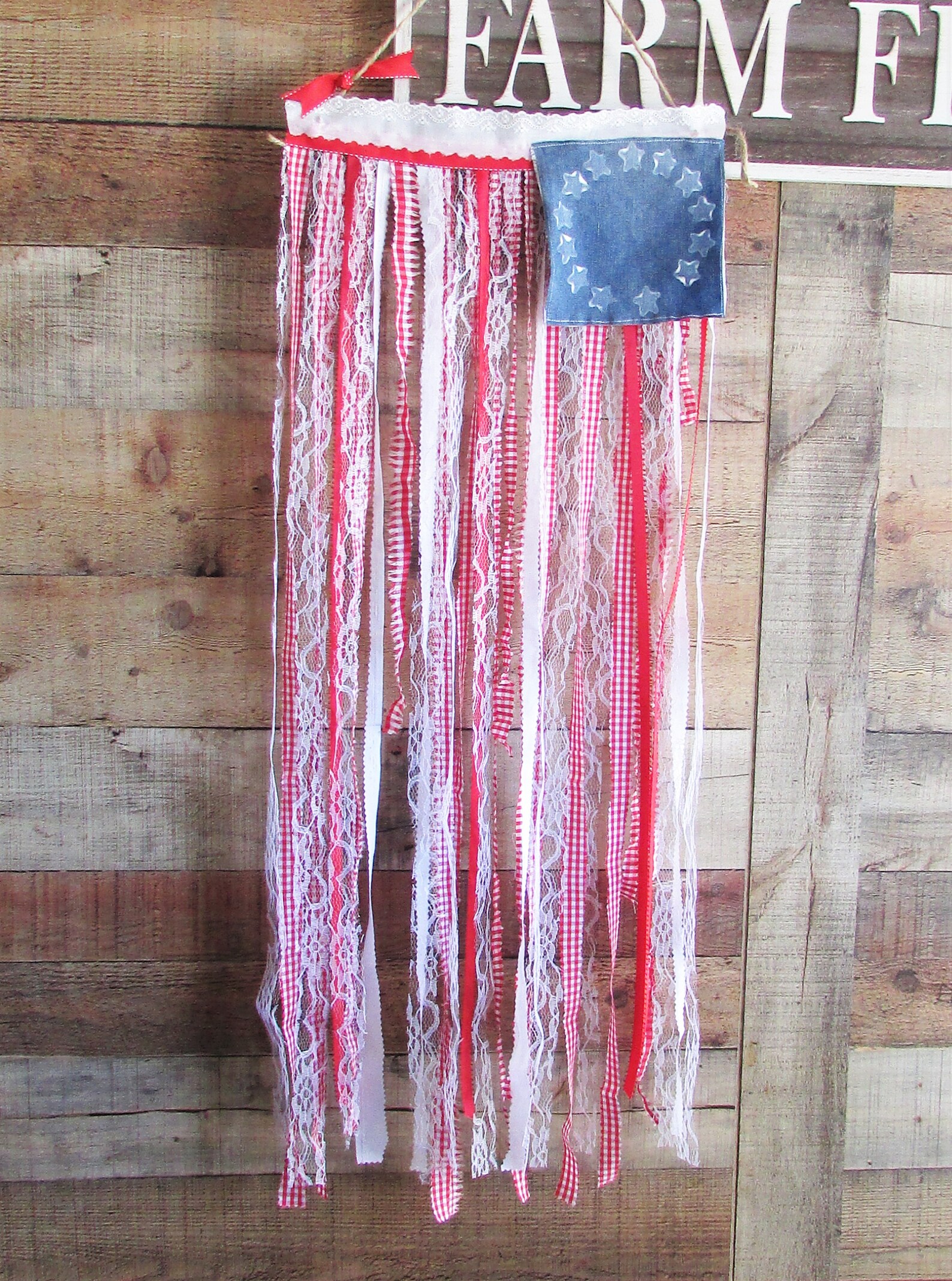 Red White and Blue Rag Flag Ribbon Flag Primitive American - Etsy