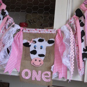 Cow High Chair Banner Highchair Garland Girl Pink Farm Western - Etsy
