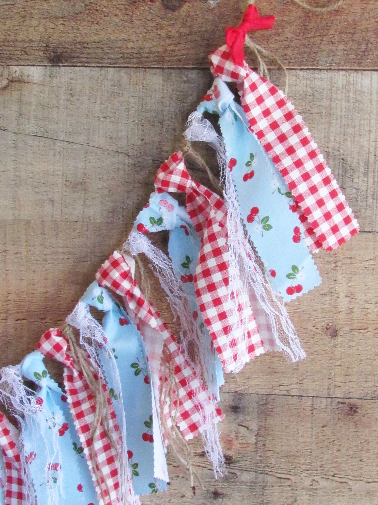 Cherry Rag Tie Garland Vintage Look Gingham Banner County Fair - Etsy