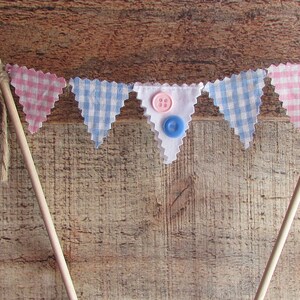 Pink and Blue Gingham Cake Topper Gingham Cake Banner Bunting Pennant ...