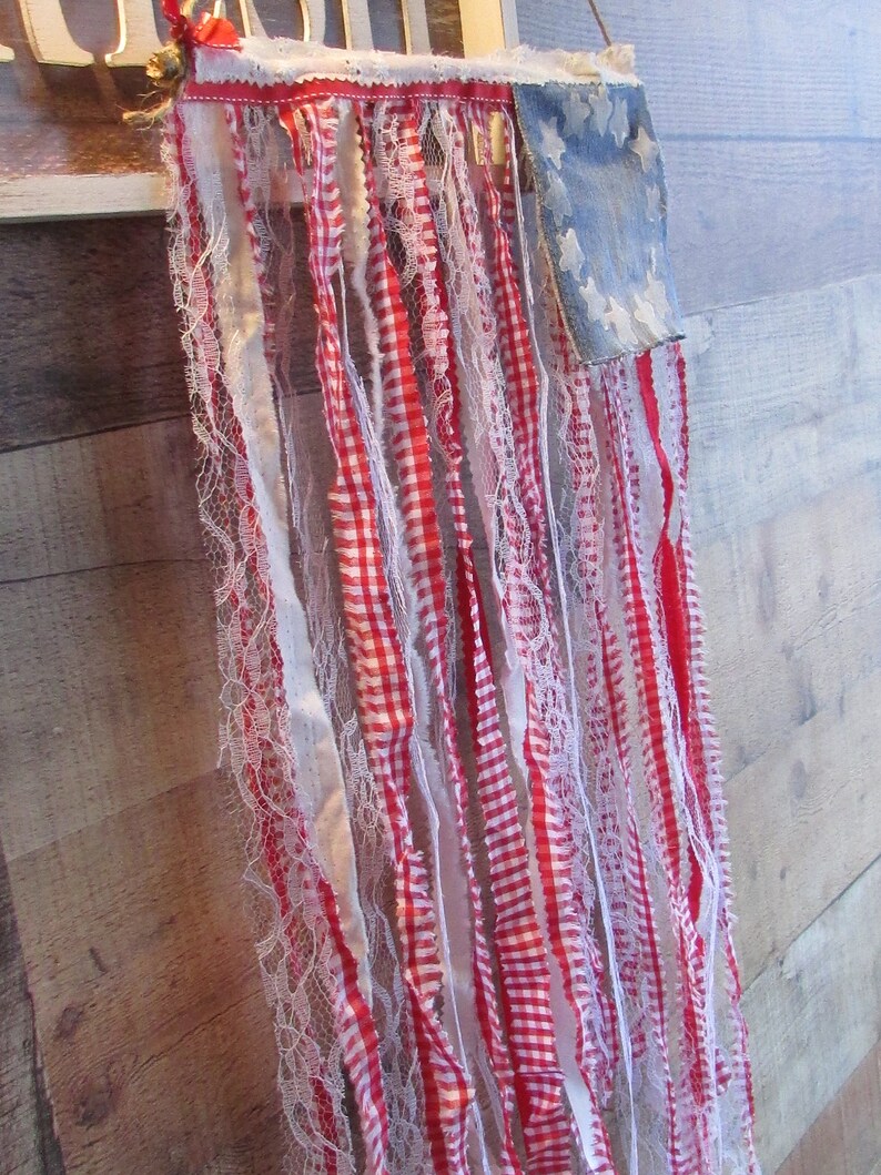 Red White and Blue Rag Flag Ribbon Flag Primitive American | Etsy