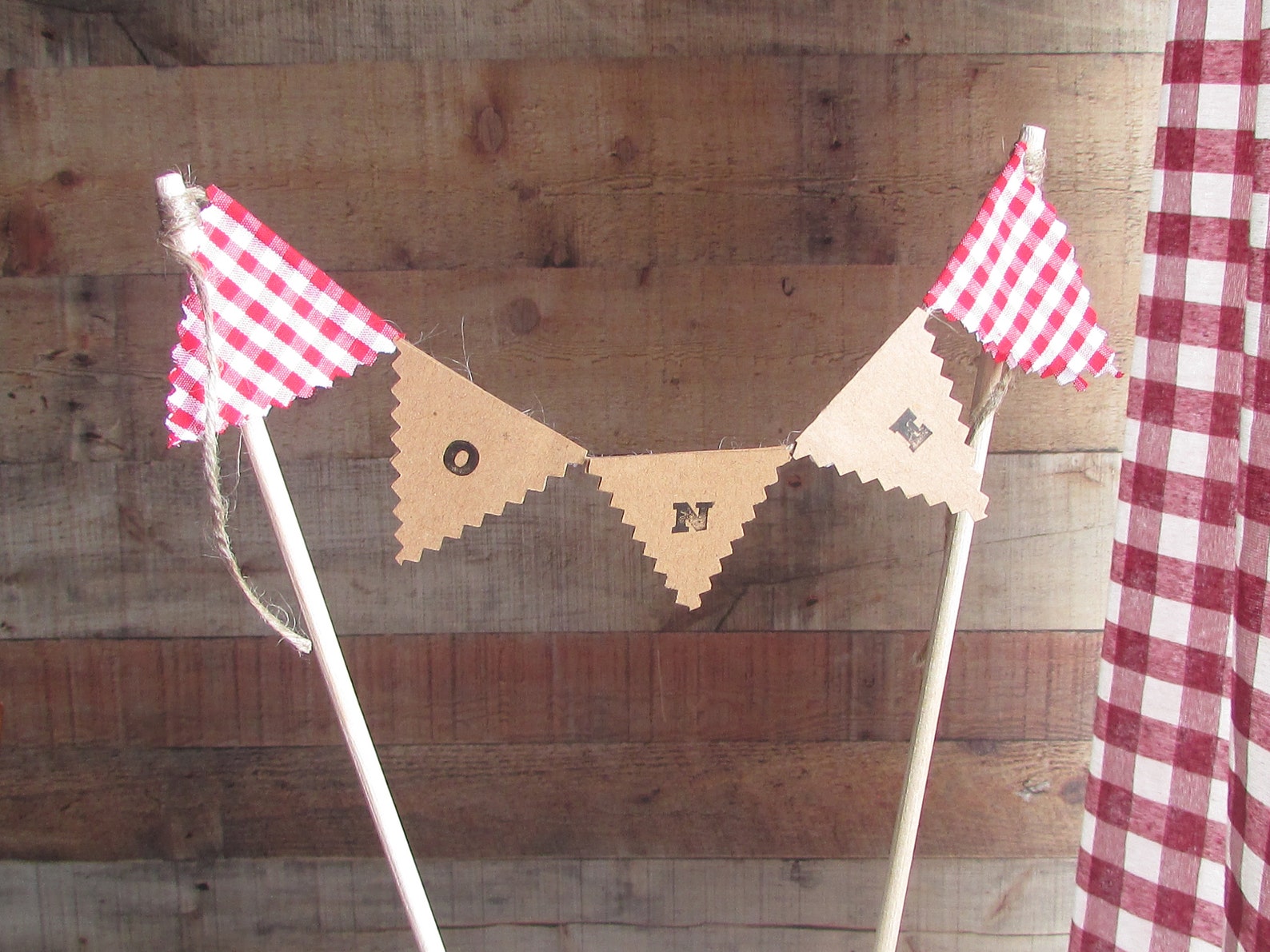 One Cake Topper Red White Gingham Cake Banner Bunting Pennant - Etsy