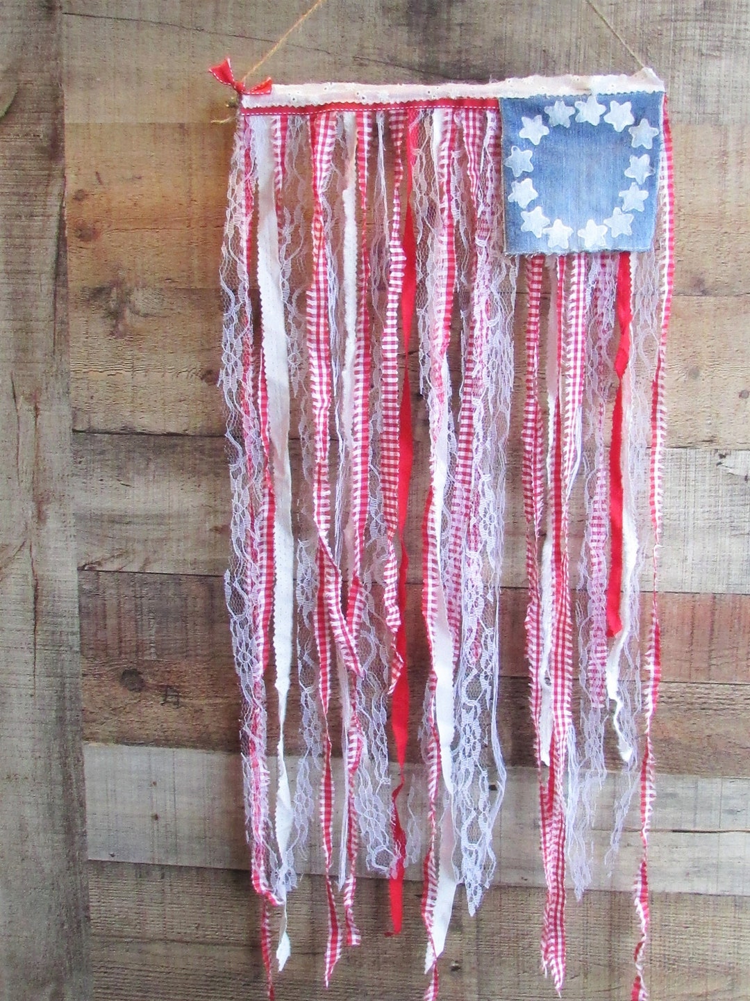 Red White and Blue Rag Flag Ribbon Flag Primitive American - Etsy