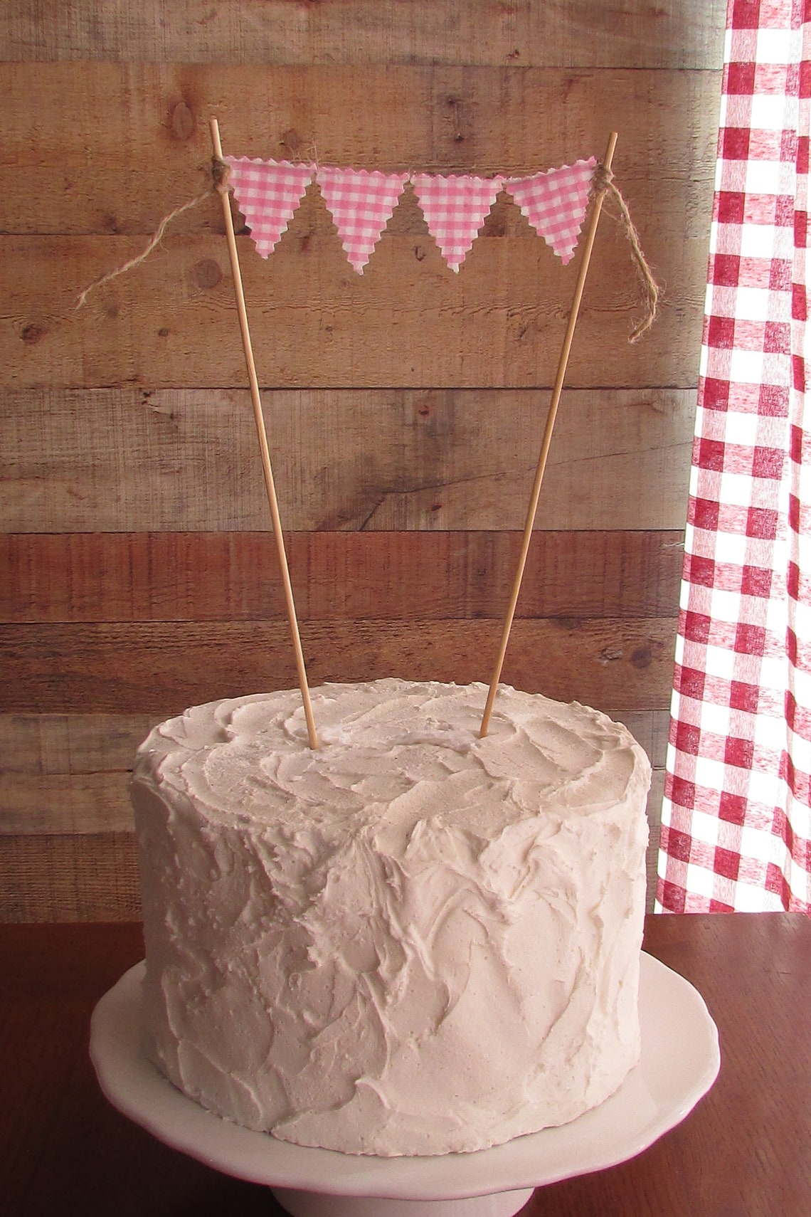 Pink Gingham Cake Topper Pink White Gingham Cake Banner - Etsy