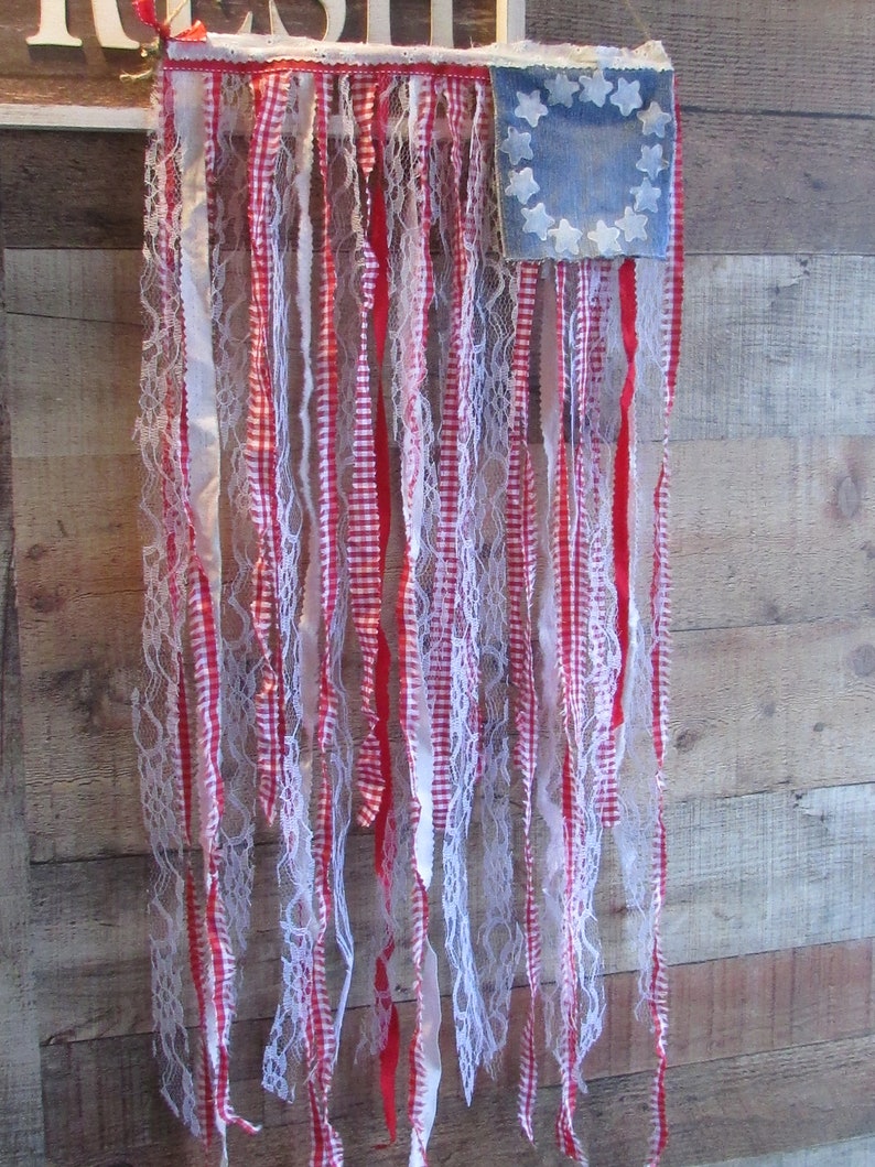 Red White and Blue Rag Flag Ribbon Flag Primitive American | Etsy