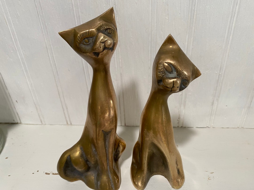 Pair of Solid Brass MCM Cats - Etsy