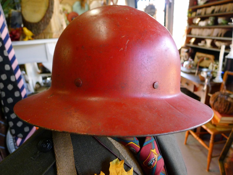 Red Metal Civil Defense Helmet | Etsy