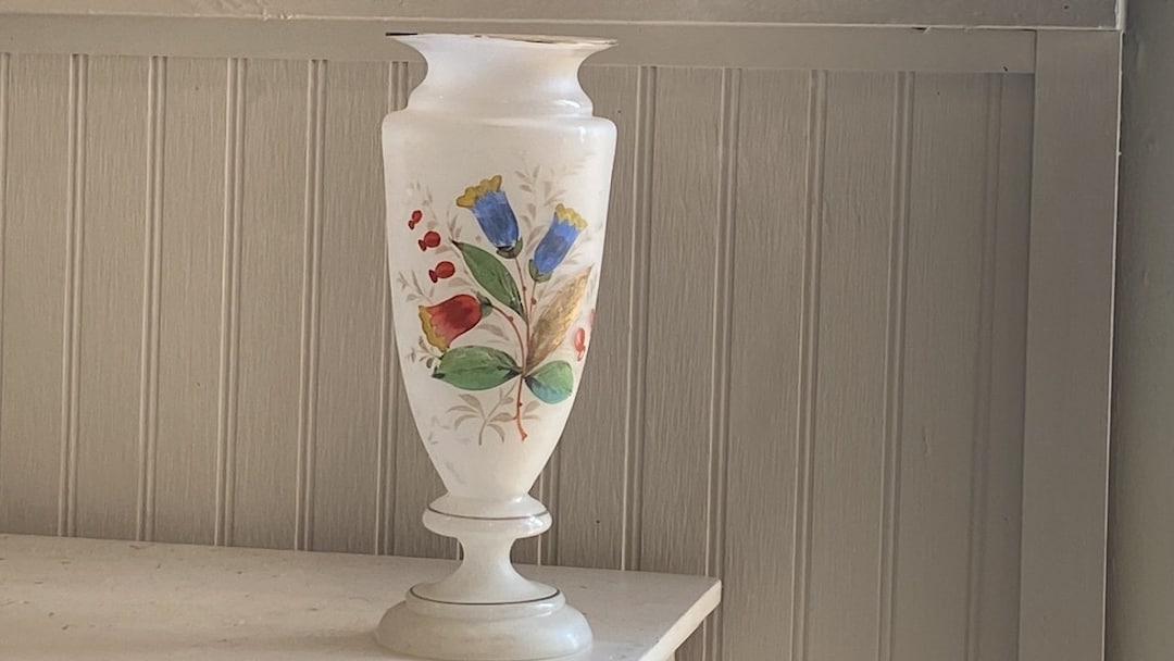 Victorian Bristol Glass Mantle Vase (red and Blue Flowers) - Etsy