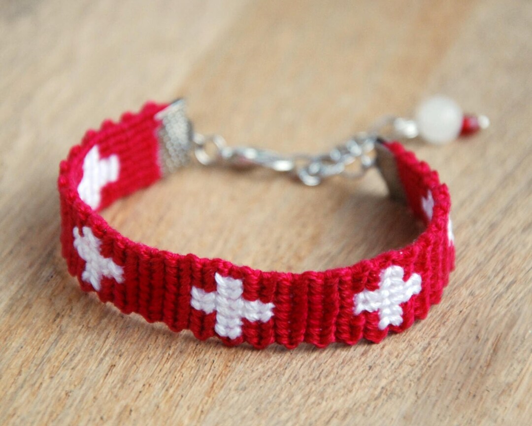 Swiss Flag Bracelet, Friendship Bracelet With Flag of Switzerland and ...