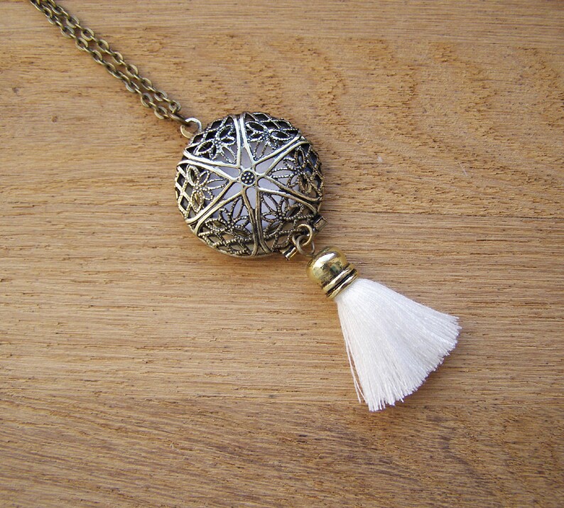 White Tassel Locket Pendant Wedding Boho Style Essential Oil - Etsy