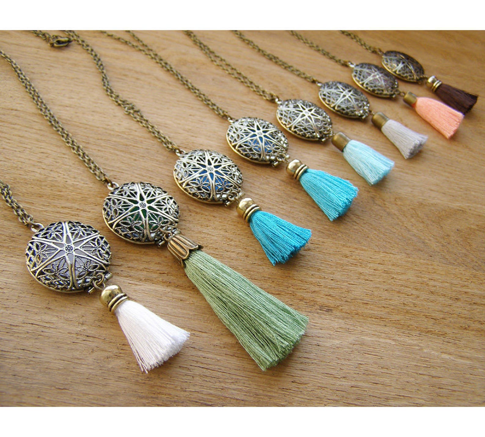 White Tassel Locket Pendant Wedding Boho Style Essential Oil - Etsy