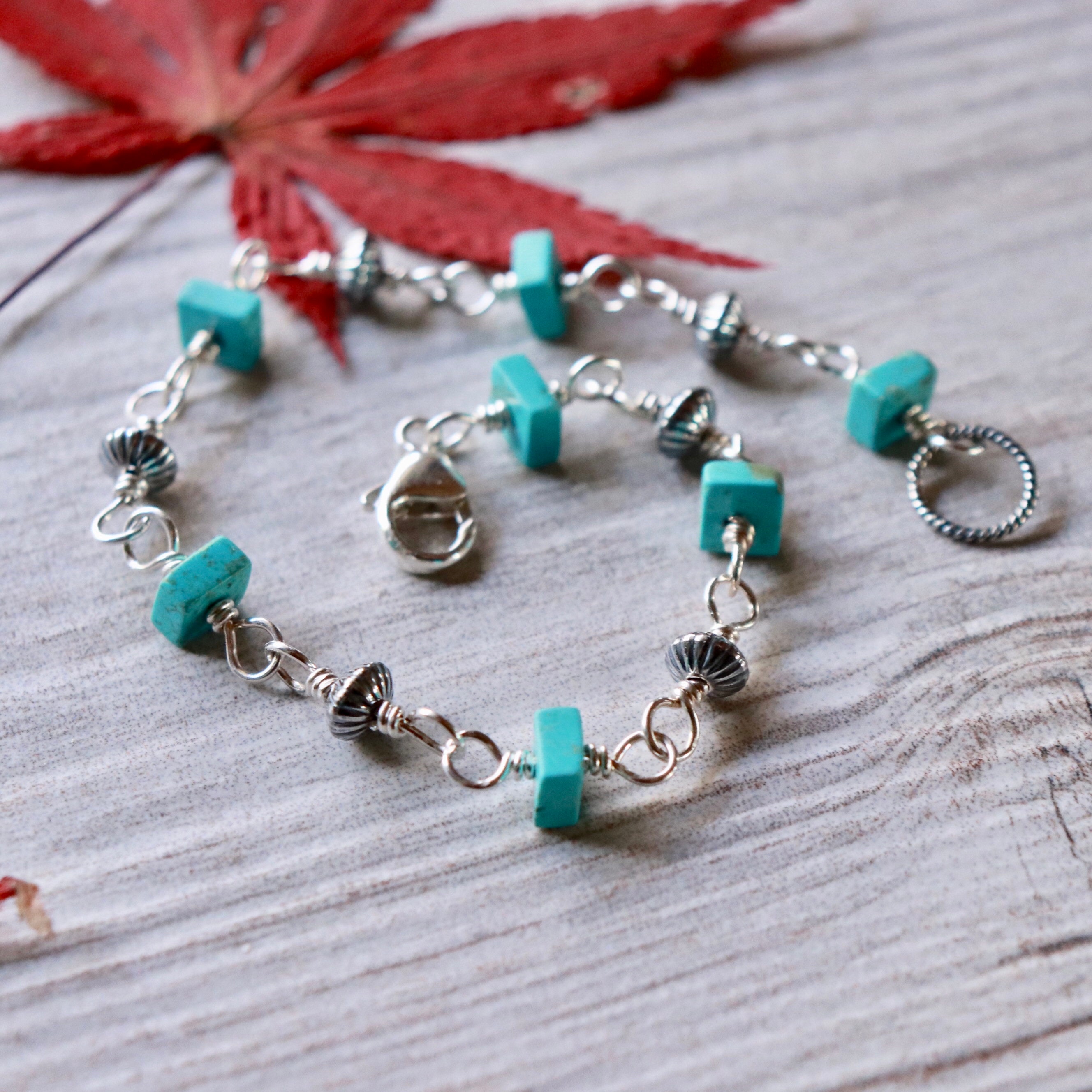Turquoise Blue Magnesite Cube Bead Bracelet, Boho Turquoise Blue ...