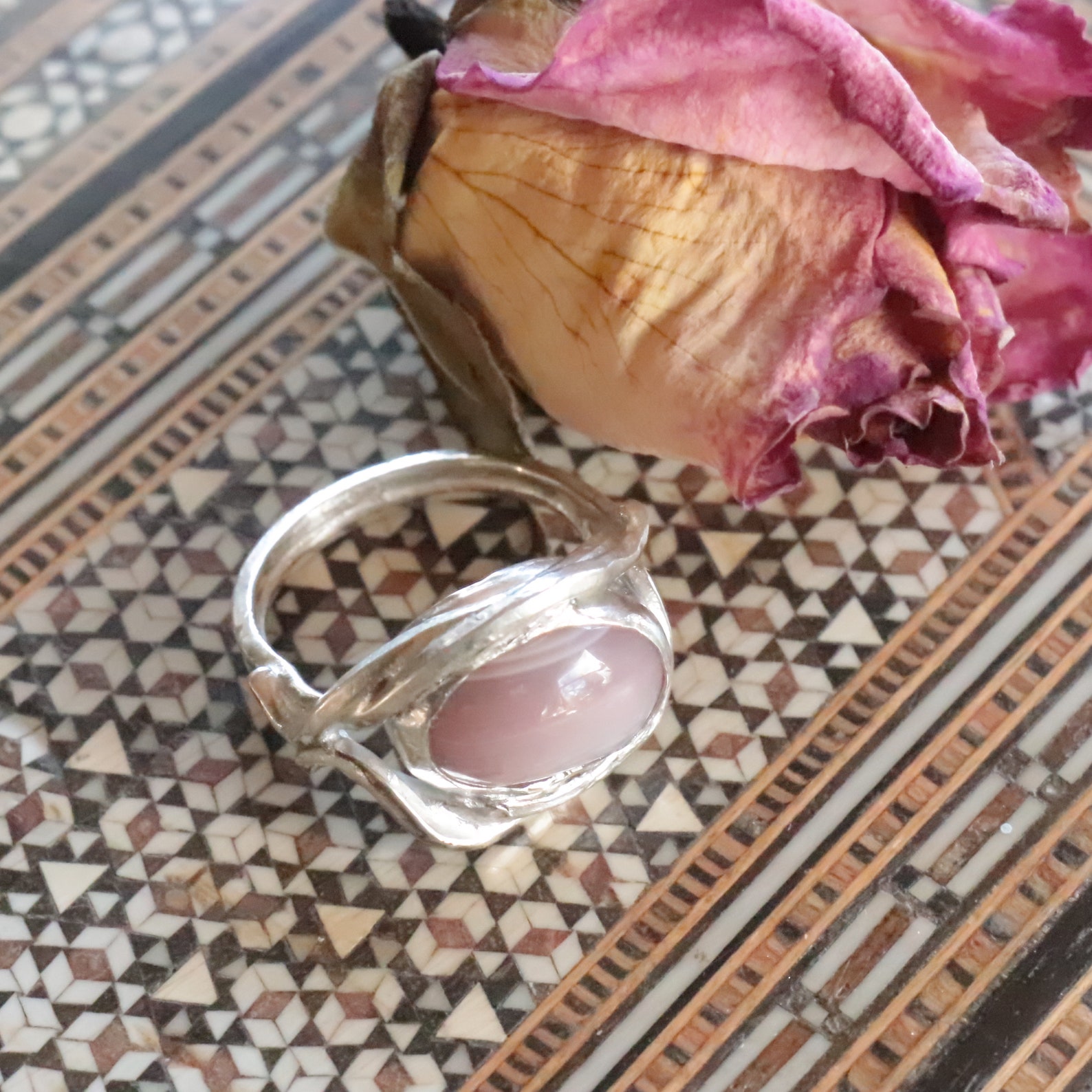 Pink Striped Agate Sterling Silver Ring, Pink Gemstone Ring, Pink ...