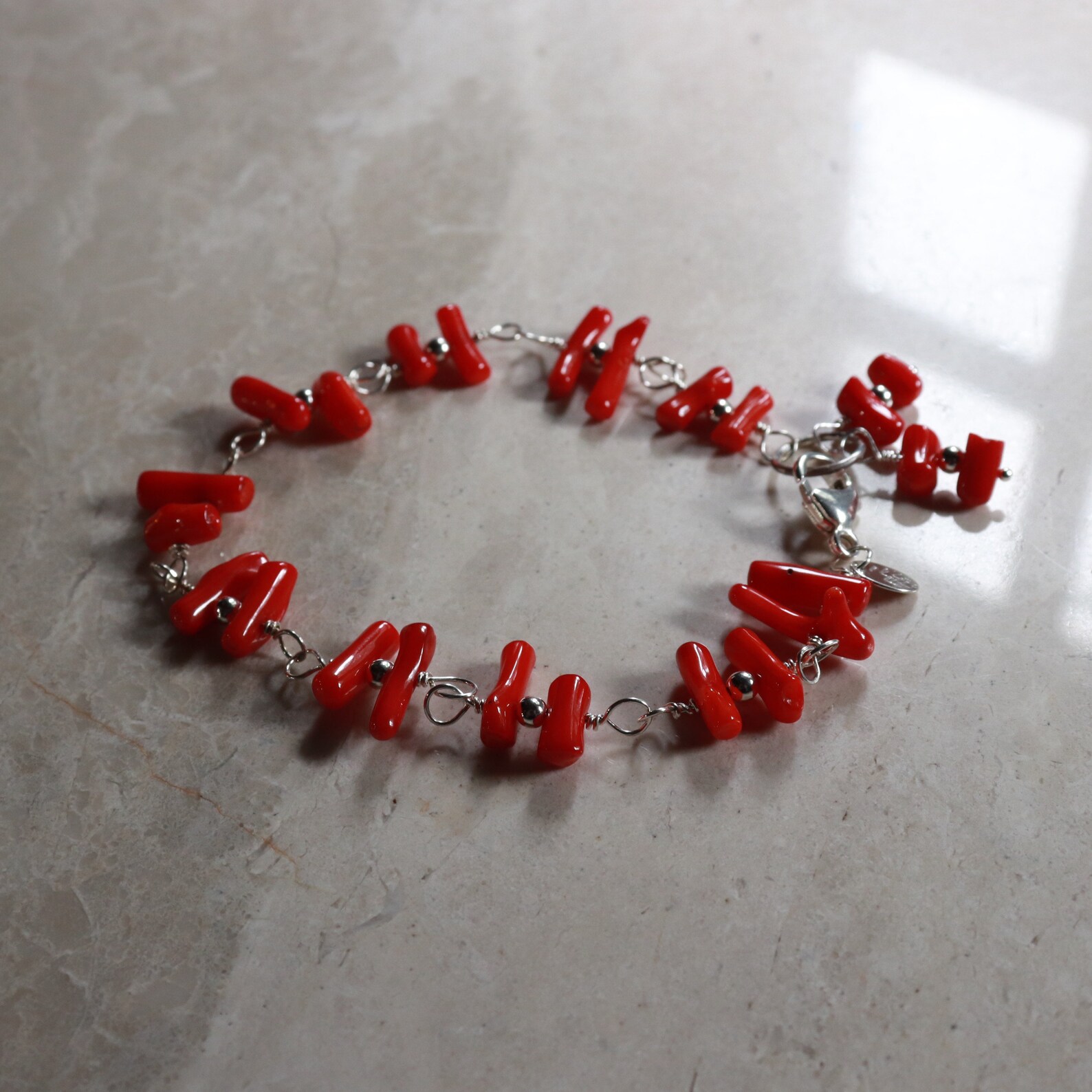 Red Coral Bracelet Gemstone Bracelet Sterling Silver | Etsy