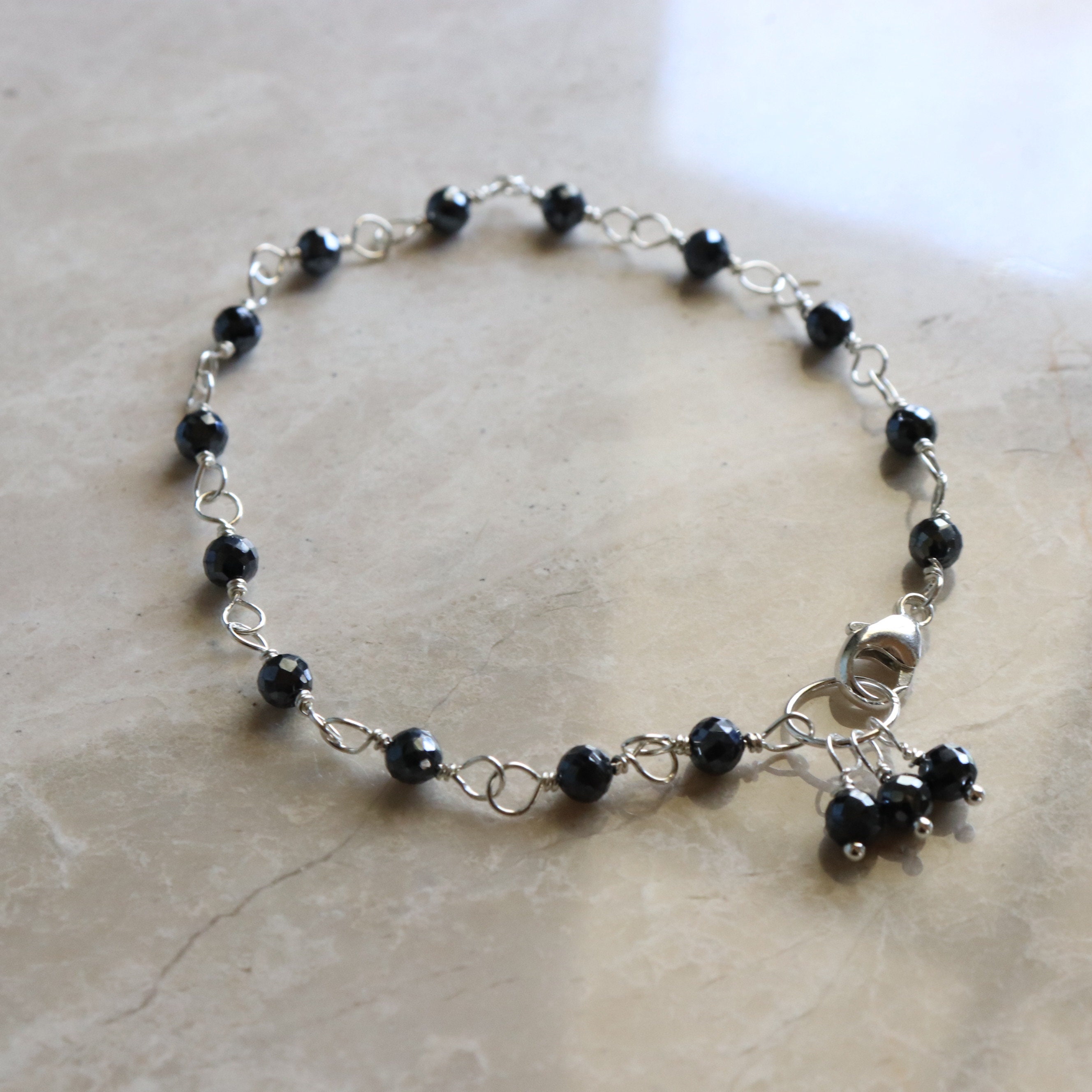 Black Bead Bracelet Black Gemstone Bracelet Goth Bracelet - Etsy