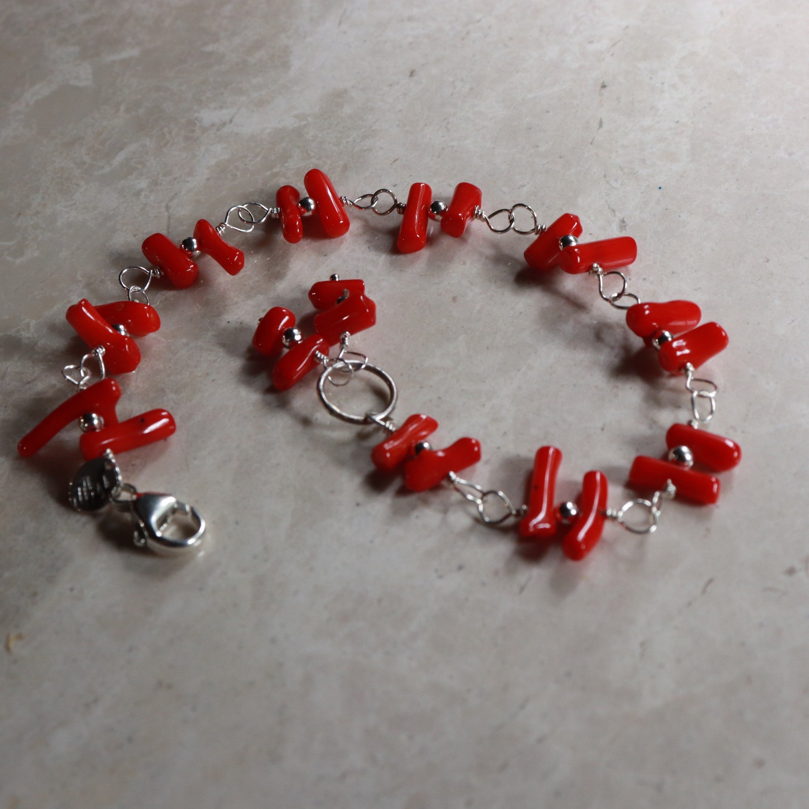 Red Coral Bracelet Gemstone Bracelet Sterling Silver | Etsy