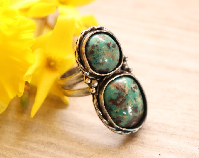 Bisbee Turquoise Ring, Sterling Silver Turquoise Ring, Two Stone Ring ...