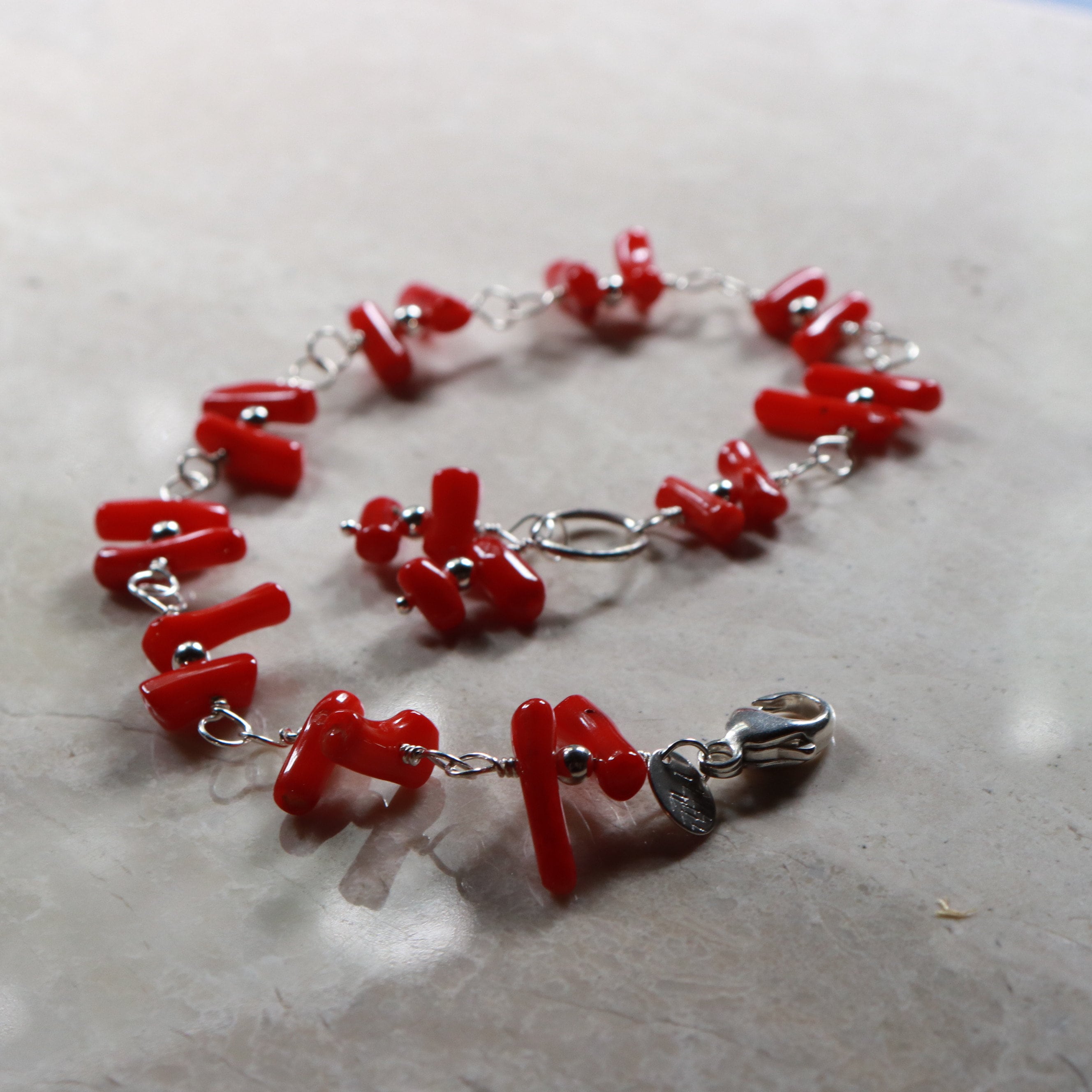 Red Coral Bracelet Gemstone Bracelet Sterling Silver | Etsy