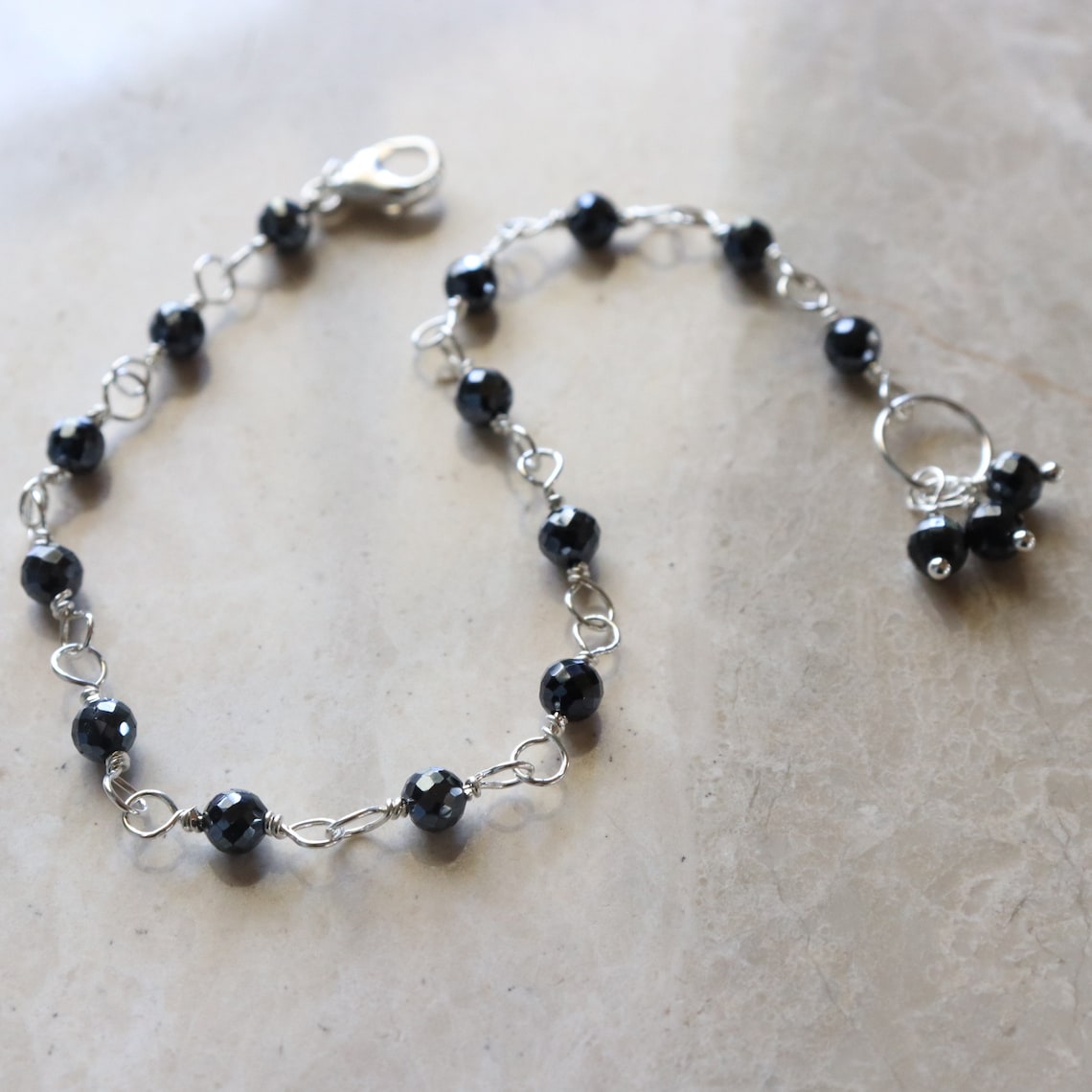 Black Bead Bracelet Black Gemstone Bracelet Goth Bracelet - Etsy