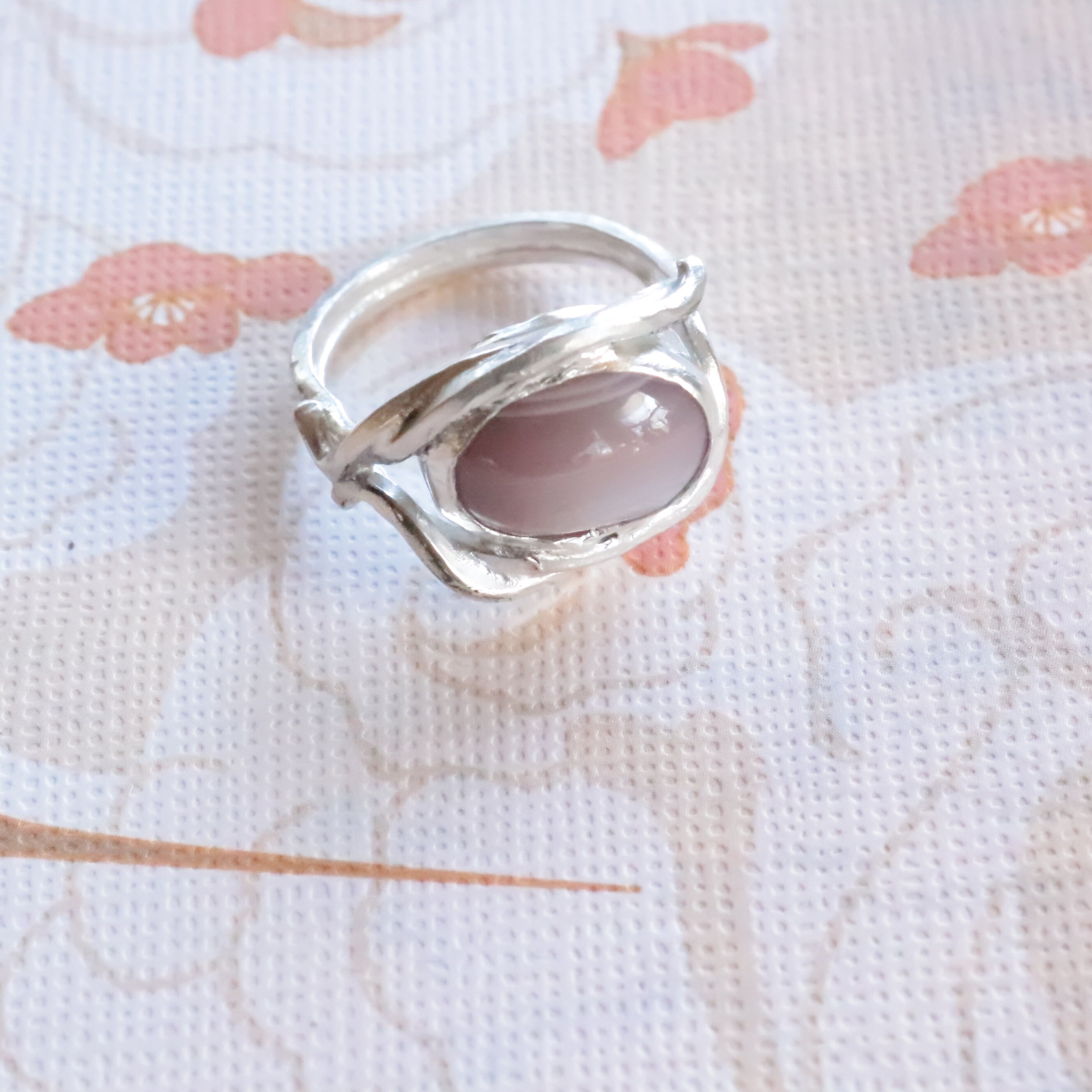 Pink Striped Agate Sterling Silver Ring Pink Gemstone Ring | Etsy