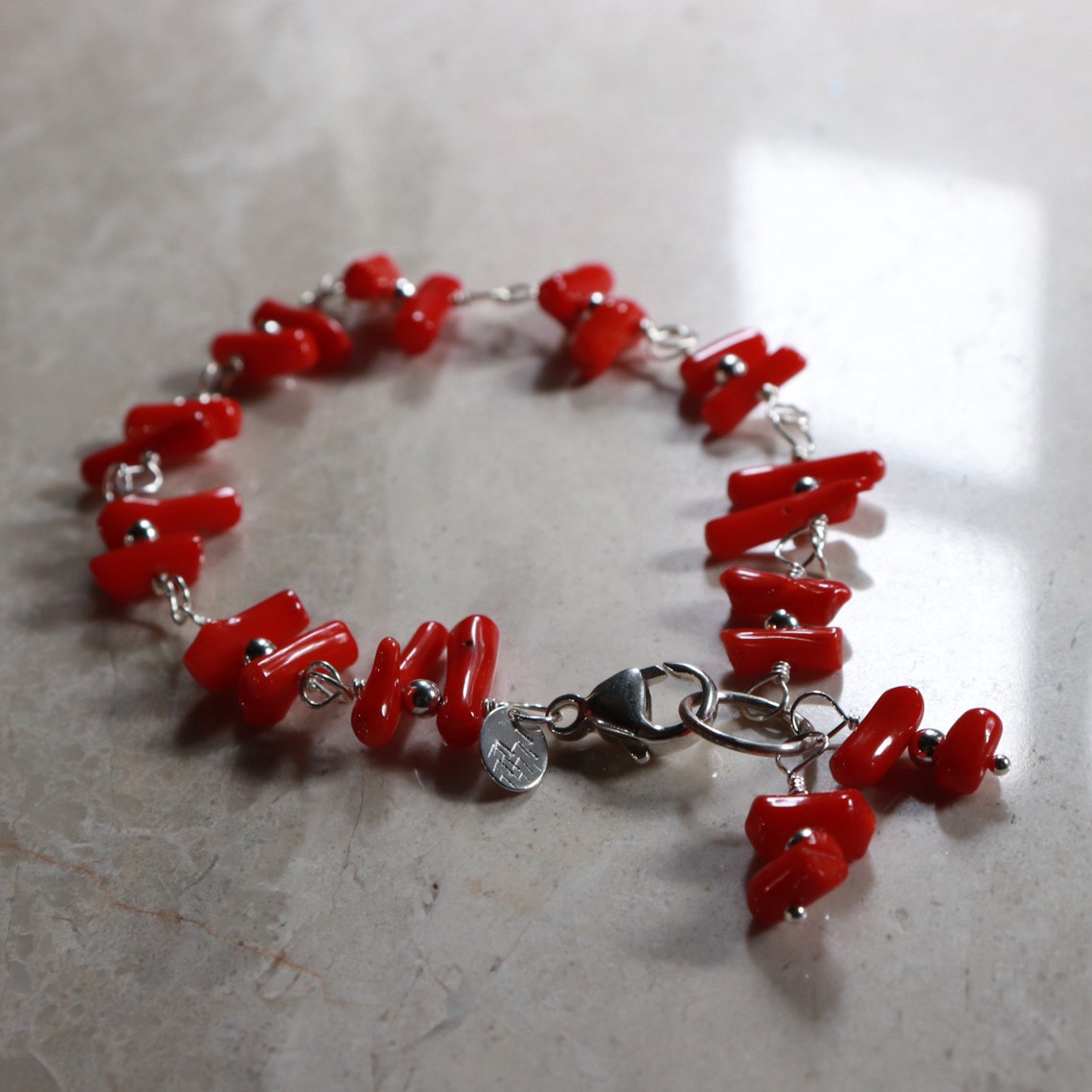 Red Coral Bracelet Gemstone Bracelet Sterling Silver | Etsy