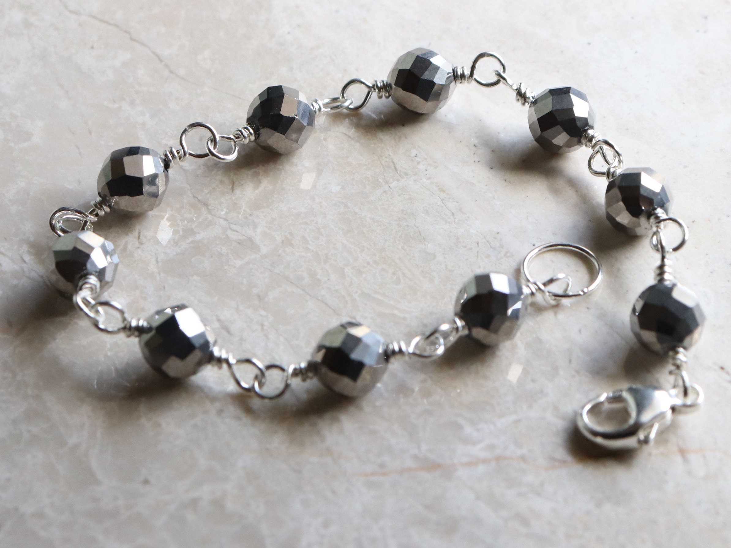 Pewter Bracelet Goth Silver Bracelet Czech Glass Bead Etsy