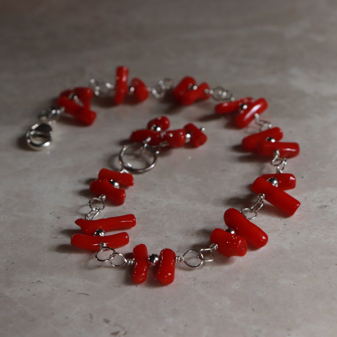 Red Coral Bracelet Gemstone Bracelet Sterling Silver | Etsy