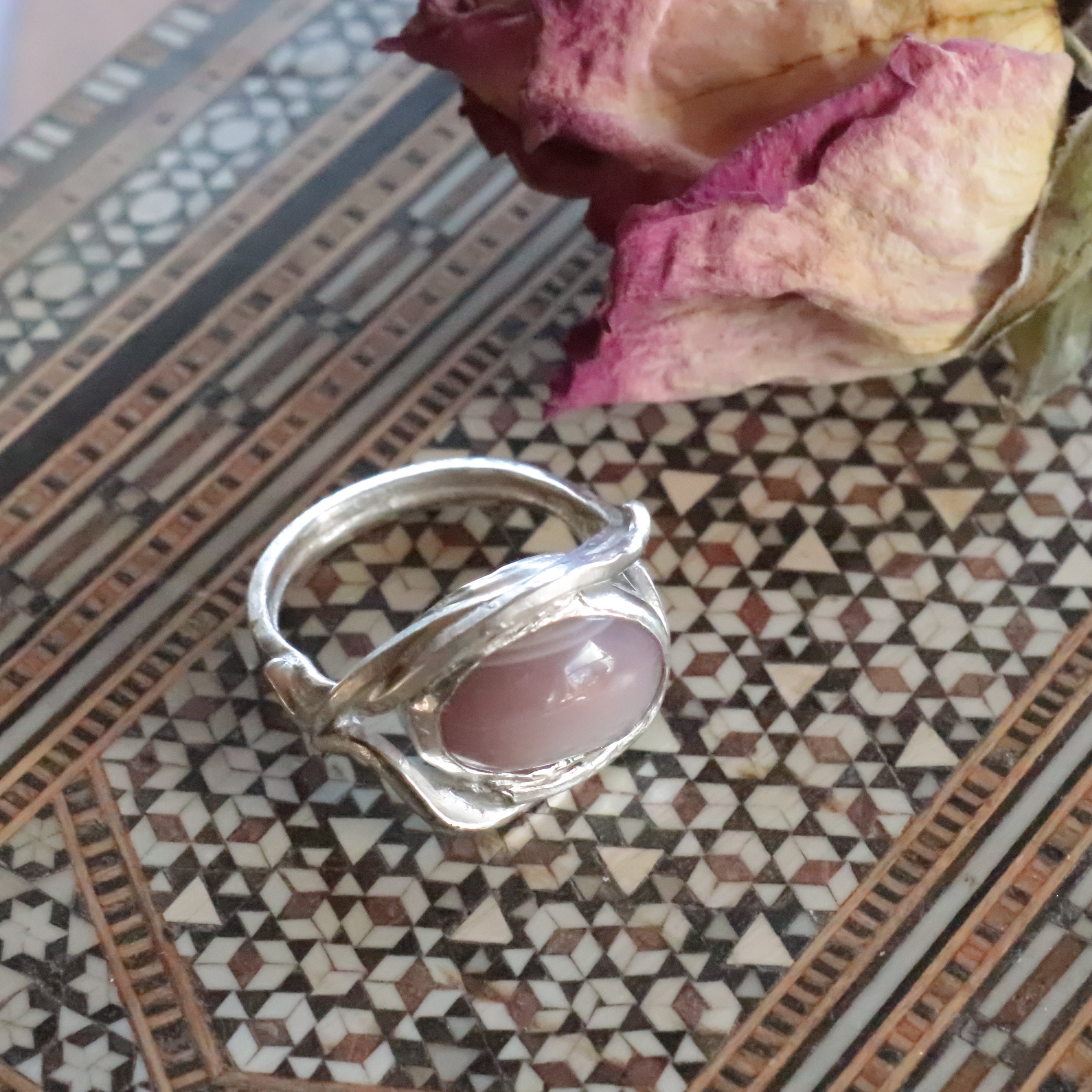 Pink Striped Agate Sterling Silver Ring Pink Gemstone Ring - Etsy