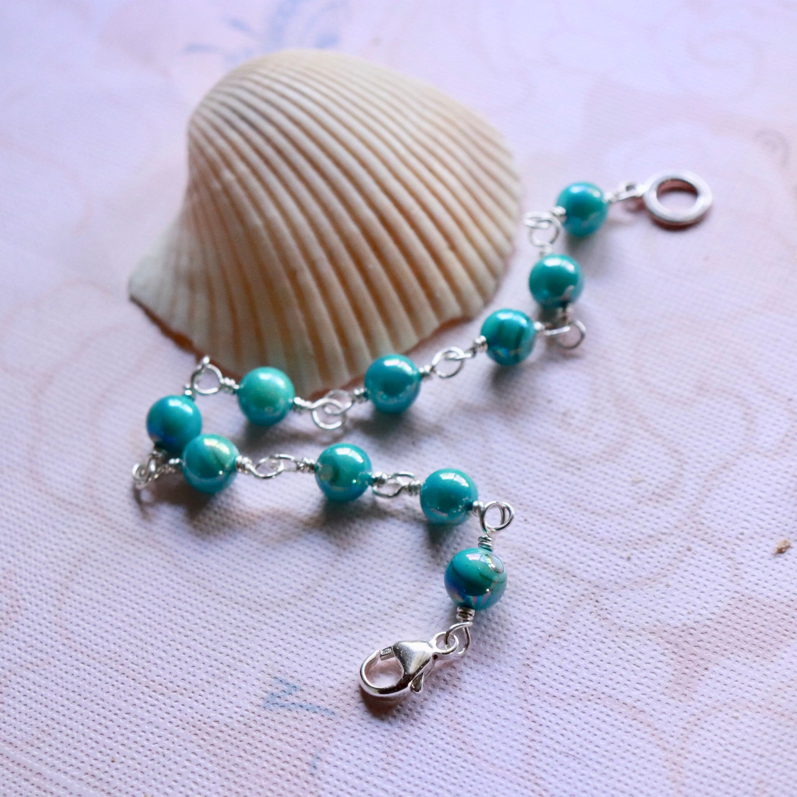 Aqua Blue Round Shell Bead Bracelet Aqua Bracelet Boho - Etsy