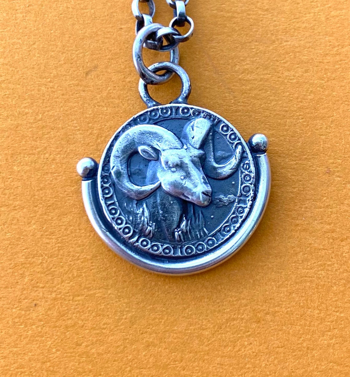 Aries handmade sterling silver pendant. Zodiac sign coin | Etsy