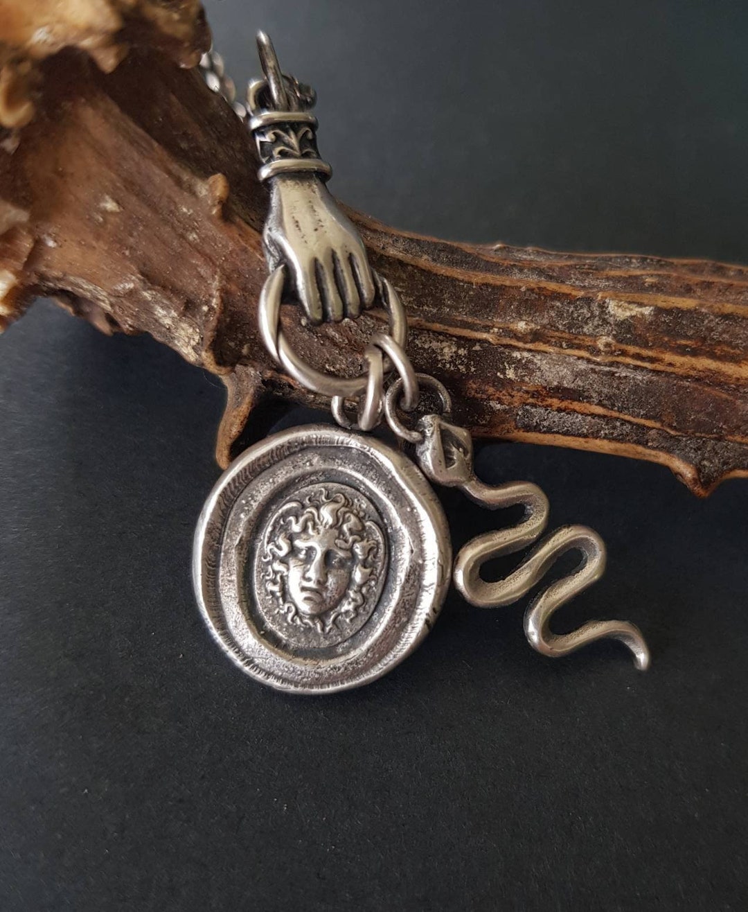 Medusa, Snake and Hand Necklace. Female Warrior....sterling Silver With ...