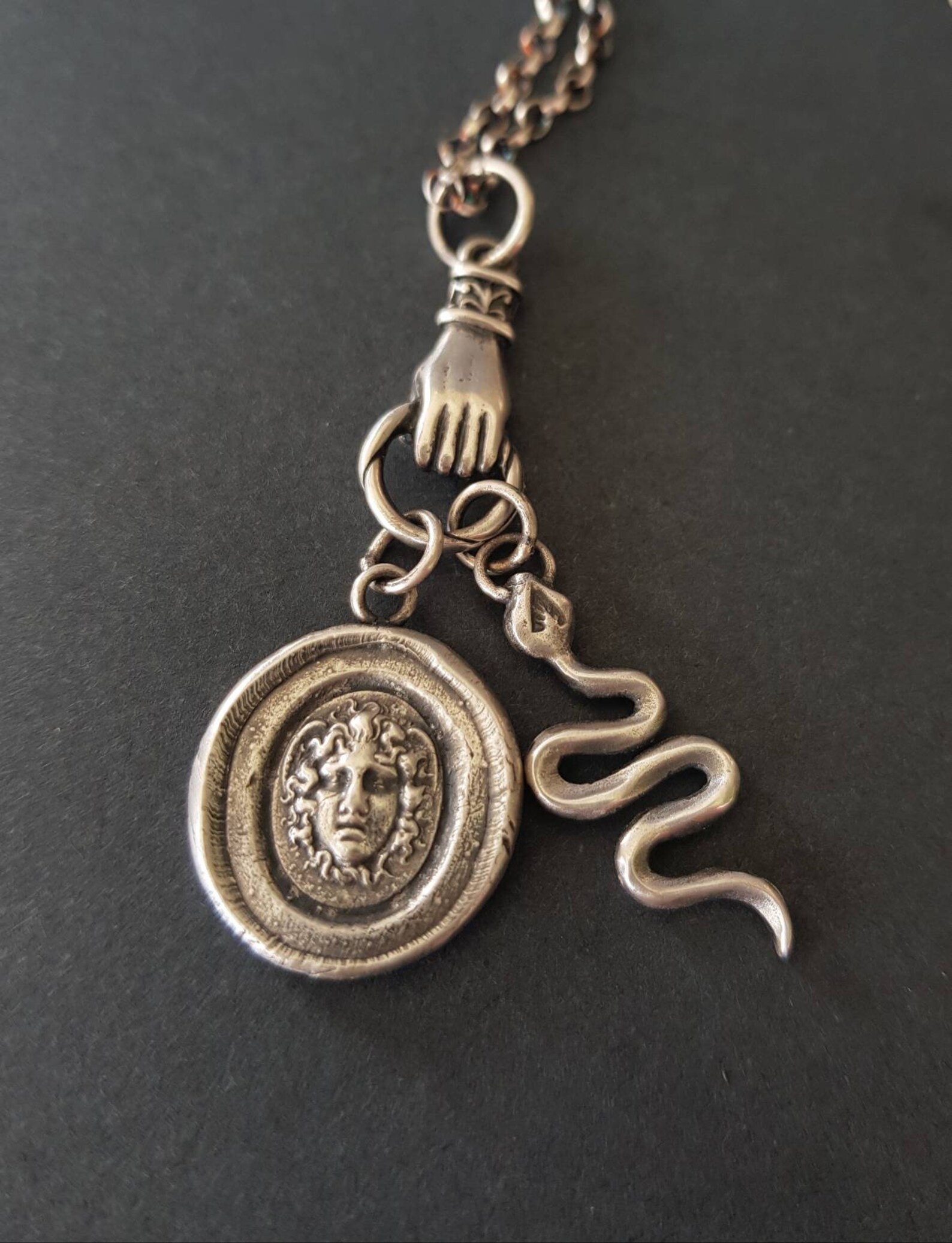 Medusa Snake and Hand Necklace. Female Warrior....sterling - Etsy
