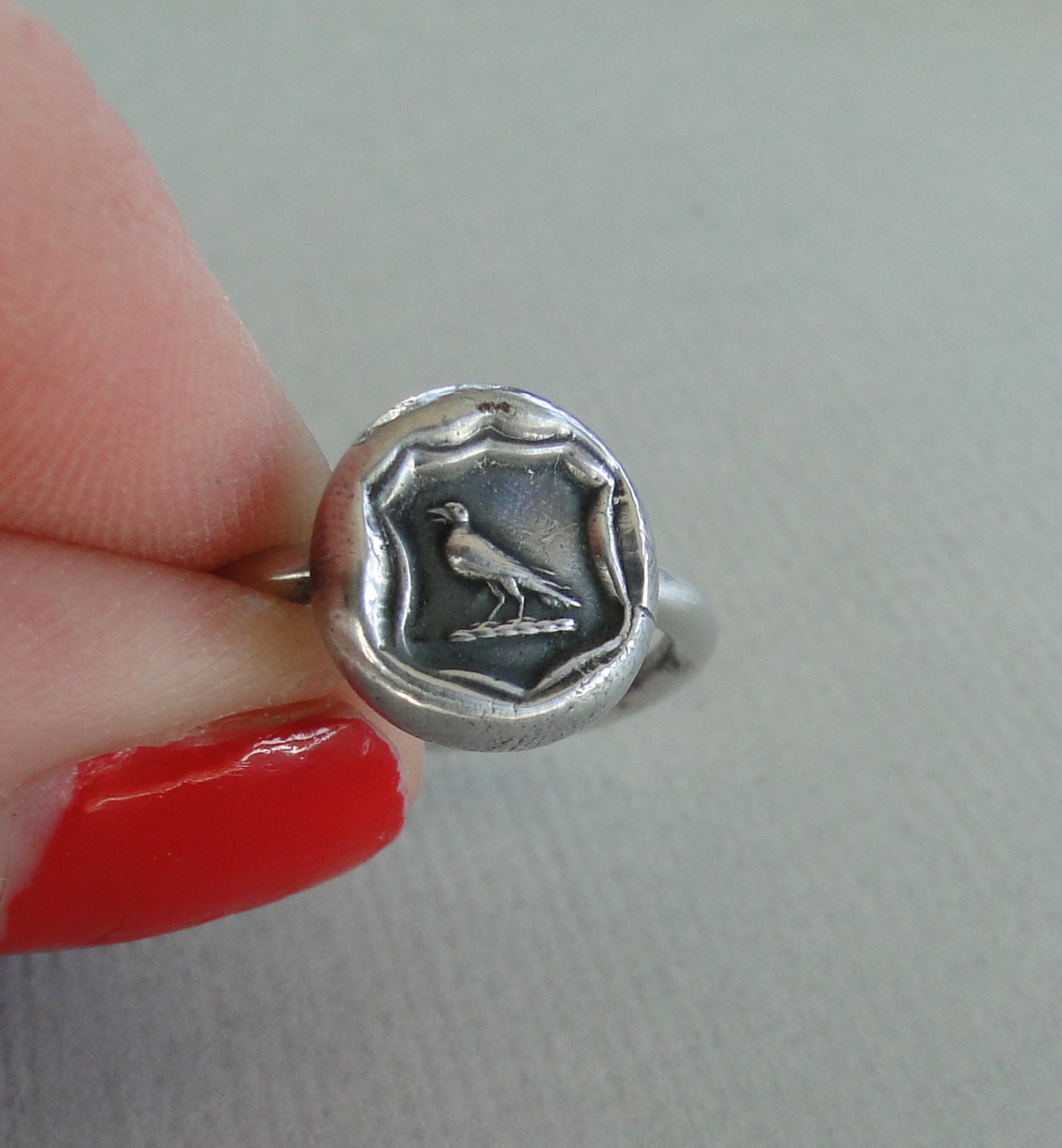 Silver Raven Ring. Silver Crow Ring. Antique Wax Seal Ring. - Etsy