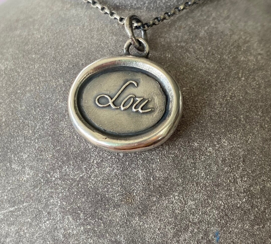 Lou, Antique Wax Letter Seal Impression. Sterling Silver 'lou' Necklace ...