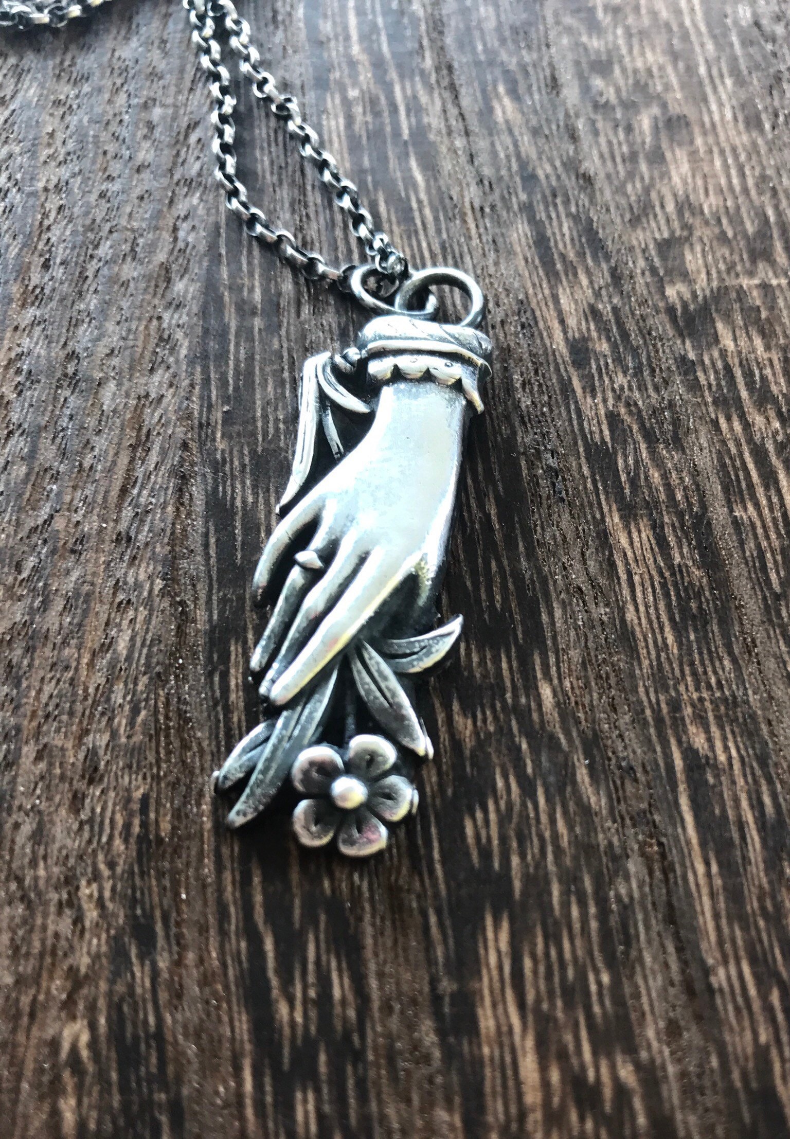 Silver Hand Pendant. Victorian Memento Mori With Forget Me Not - Etsy UK