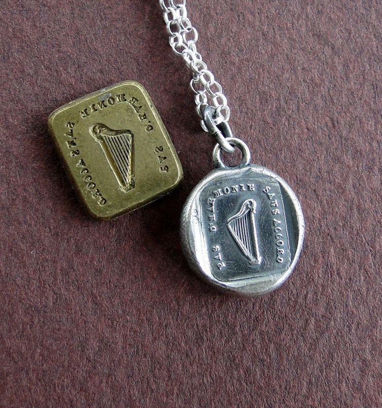 Harp Pendant. Antique Wax Letter Seal Pendant. Harmony Pendant - Etsy