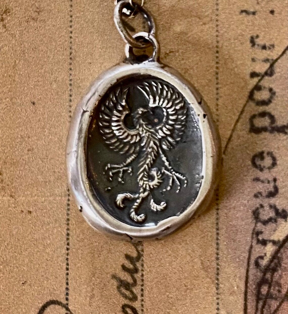 Phoenix Rising Wax Seal Amulet. Sterling Silver Impression of - Etsy