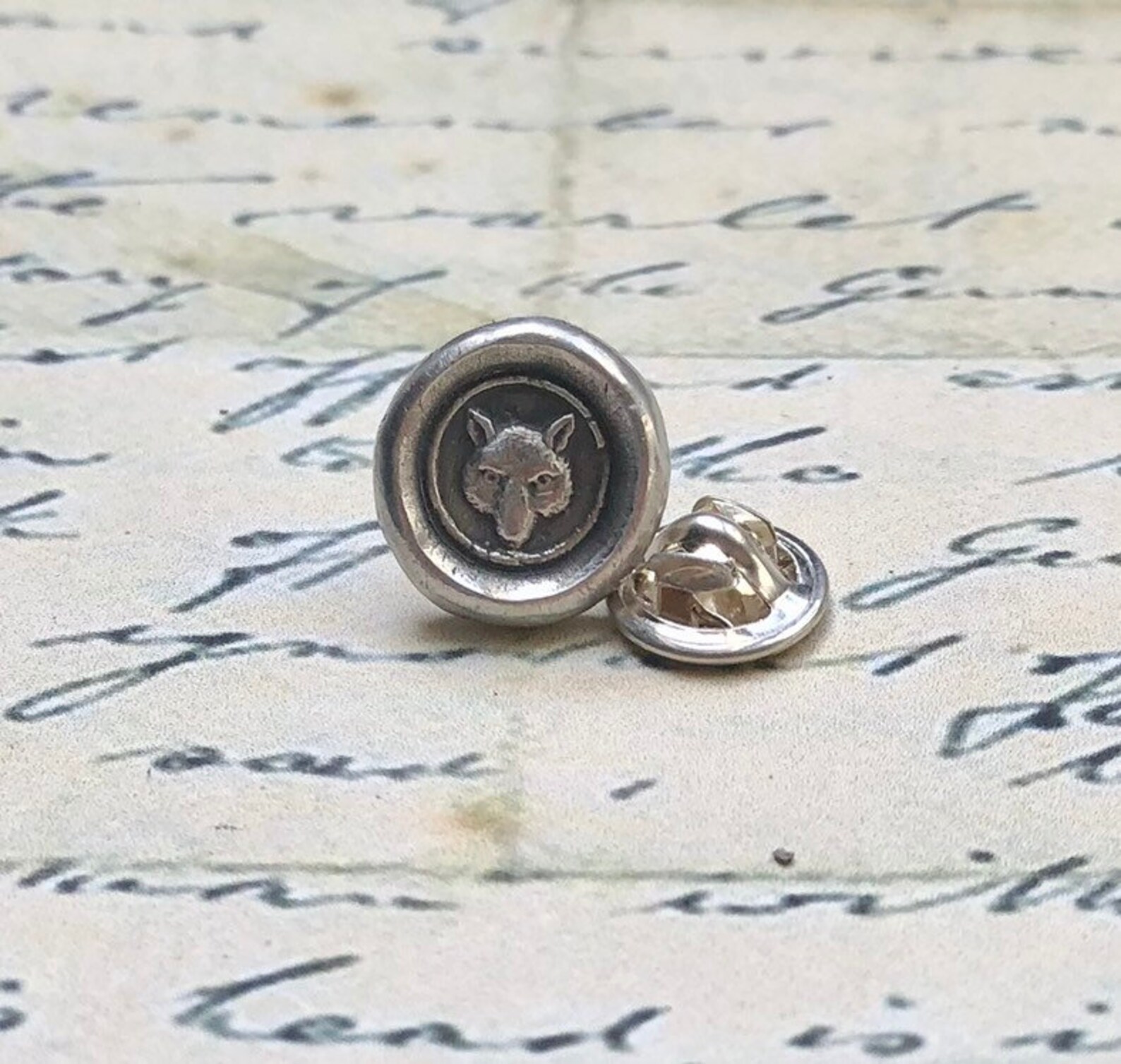 Fox tie tack/pin sterling silver antique wax seal fox pin. | Etsy