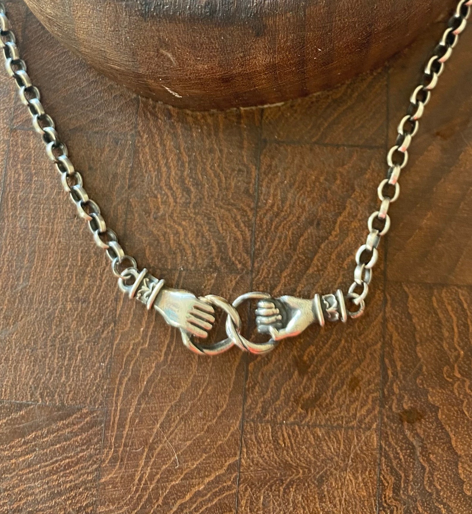 Clasped hands necklace. Sterling silver joined hands 3mm | Etsy