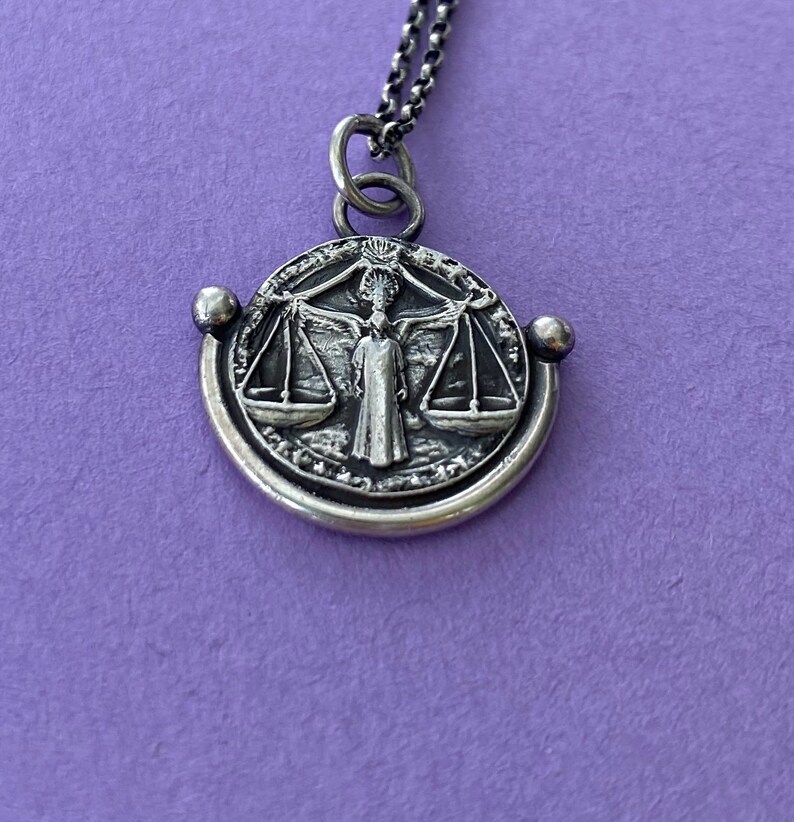 Libra handmade sterling silver pendant. Zodiac sign coin | Etsy